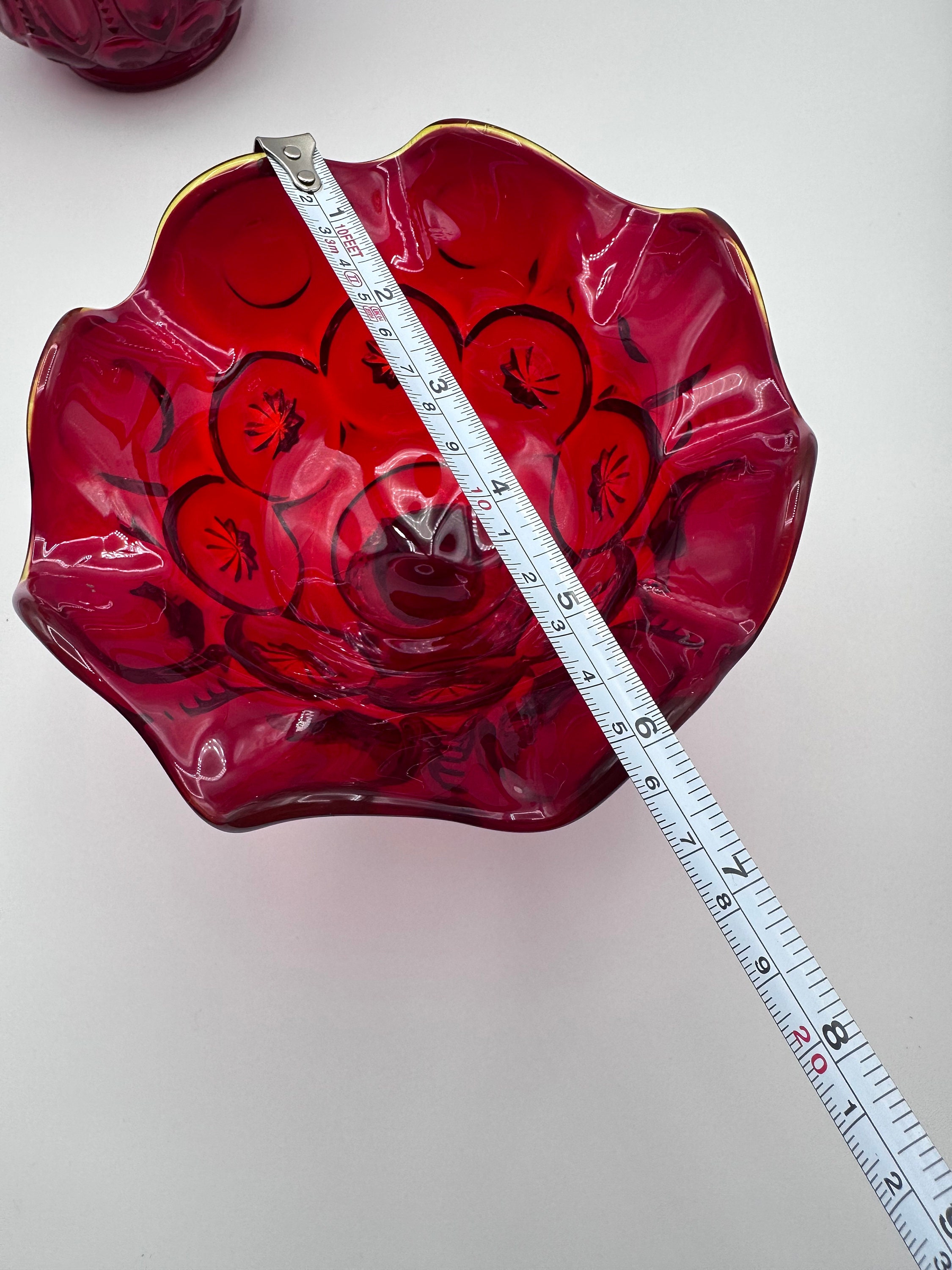 Vintage LE Smith Ruby Red and Amberina Moon and Stars Ruffled Pedestal ...