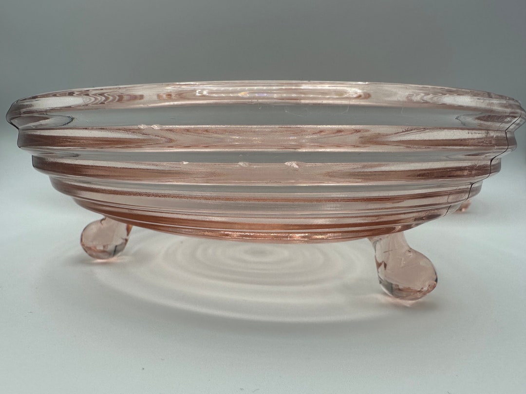Anchor Hocking Manhattan Pink Depression Glass Footed Bowl Pink Glass ...