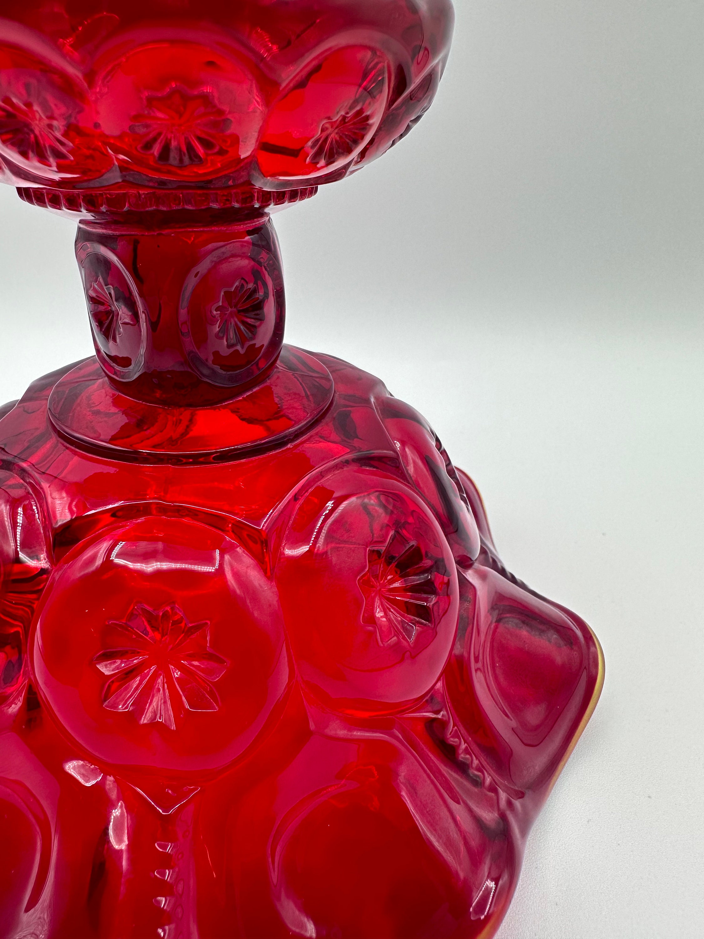 Vintage LE Smith Ruby Red and Amberina Moon and Stars Ruffled Pedestal ...