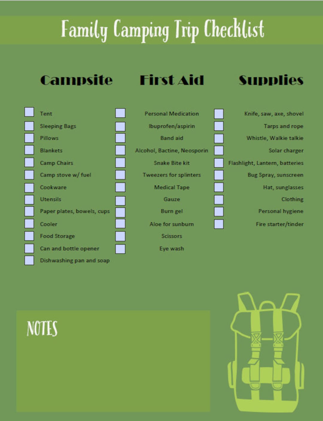 Camping Checklist-digital Pdf Form - Etsy Australia
