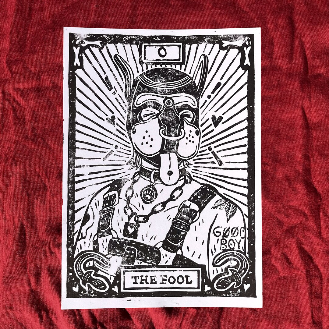 The Fool Tarot Card Pup Puppy Play Queer Lino Print - Etsy