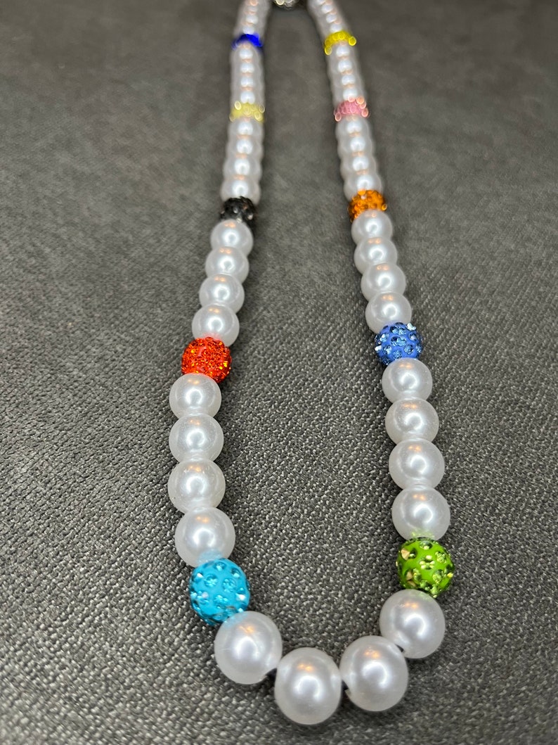 Aunt Pearl Baseball Beaded Necklace Rhinestone Bead Chain Red Blue ...