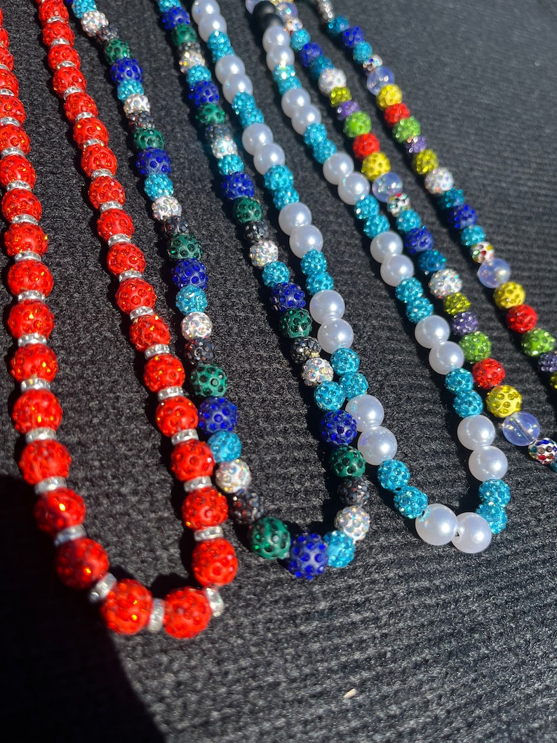 Aunt Blue Pearl Baseball Beaded Necklace Pearl Dodgers Chain Blue White ...