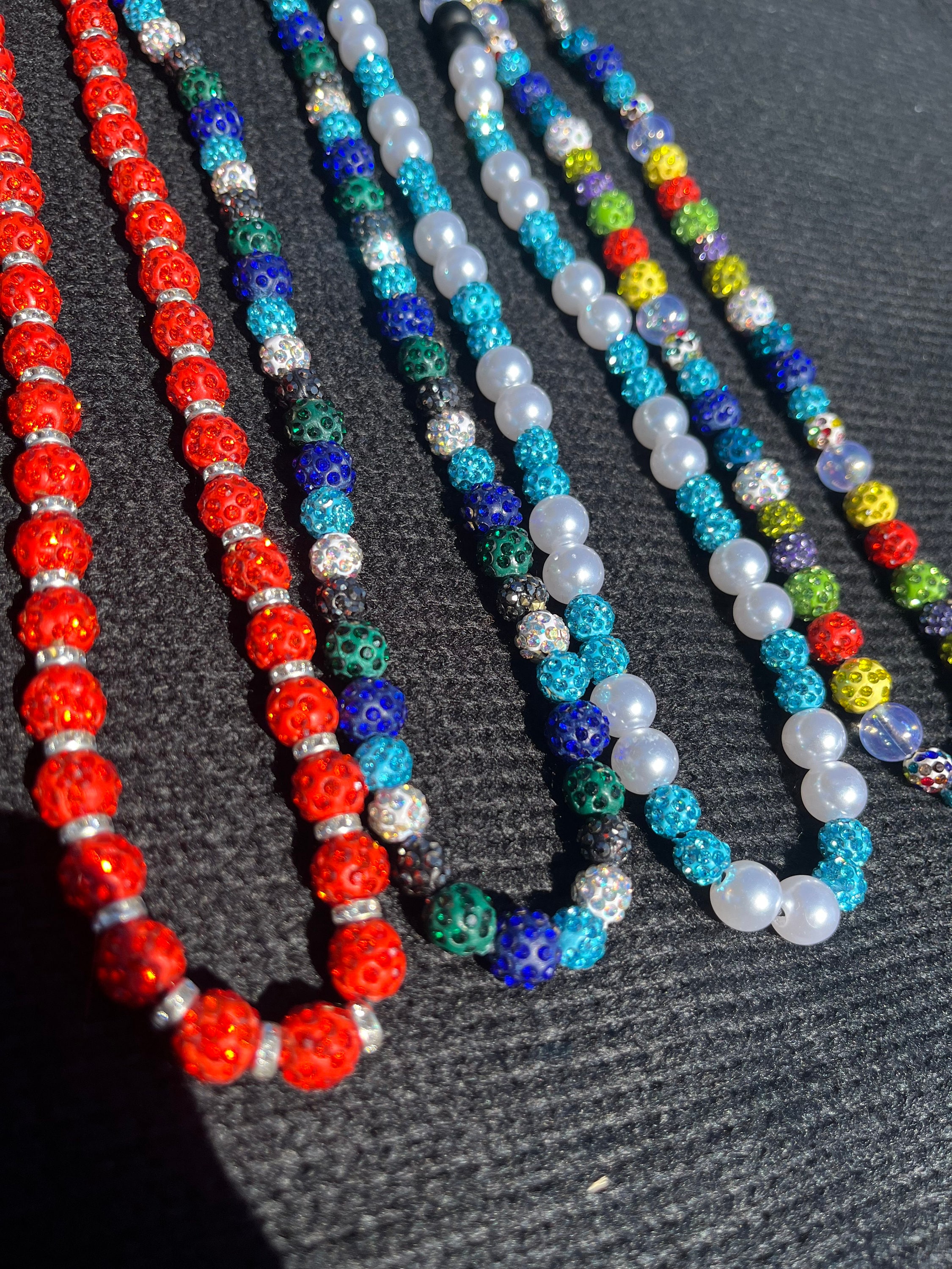 Aunt Blue Pearl Baseball Beaded Necklace Pearl Dodgers Chain Blue White ...