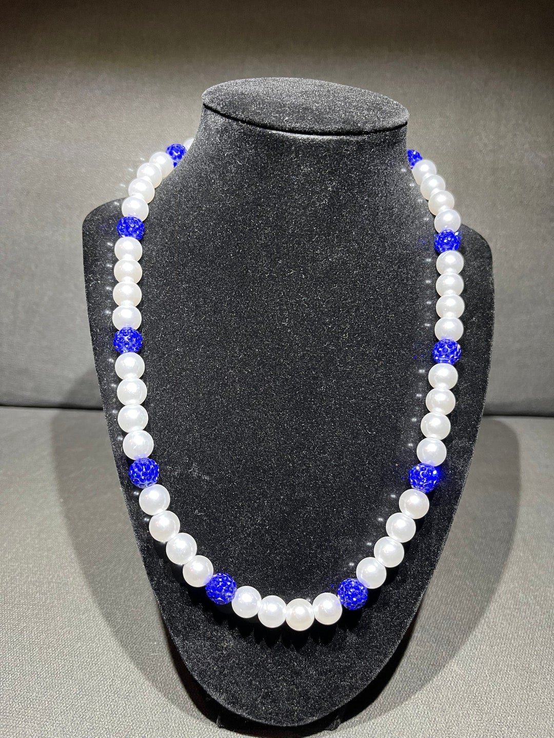 Aunt Blue Pearl Baseball Beaded Necklace Pearl Dodgers Chain Blue White ...
