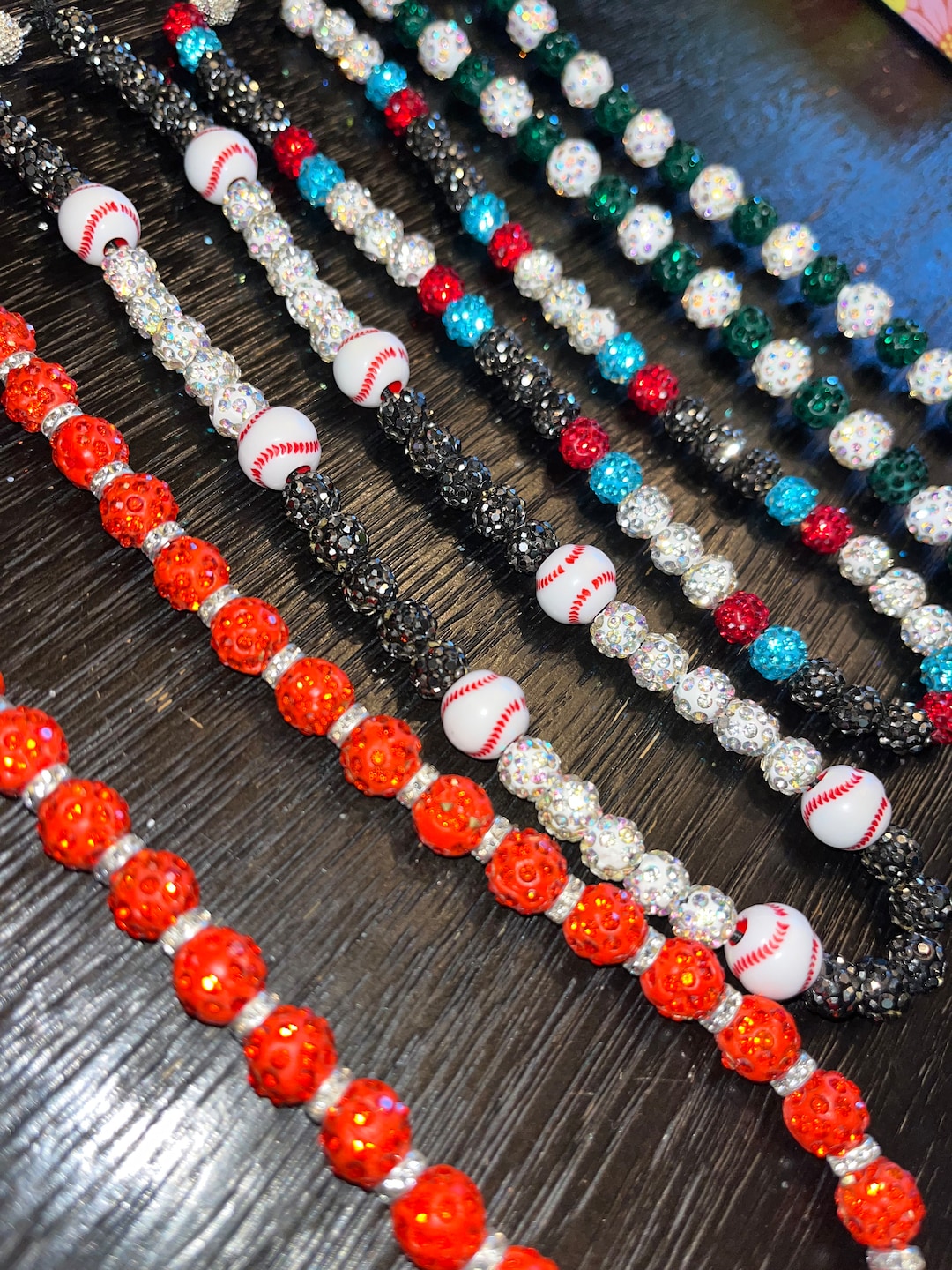 CUSTOM LISTING Baseball Beaded Necklace Rhinestone Ocean Bead Chain ...