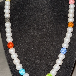 Aunt Pearl Baseball Beaded Necklace Rhinestone Bead Chain Red Blue ...