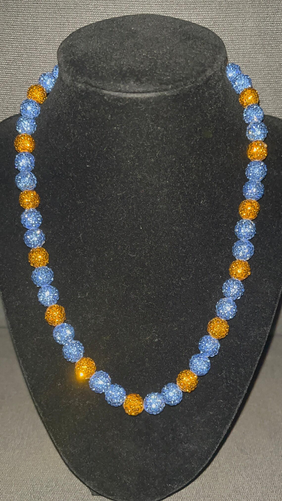 Gold Blue Beaded Necklace Baseball Silver Rhinestone Golden Bead Bling ...