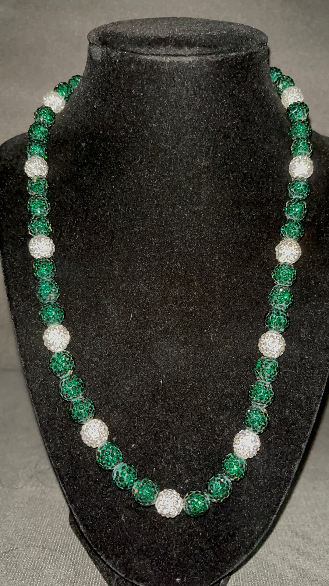 Green Rizz Beaded Rhinestone Necklace Baseball Jewelry Hunter Bead ...