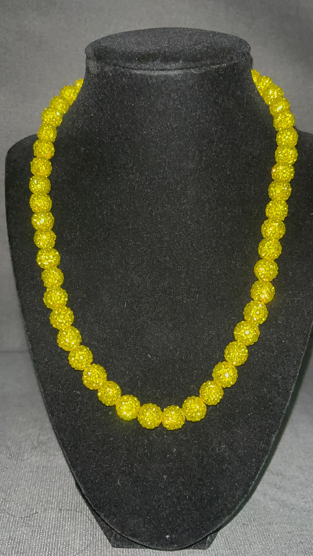 Yellow Diamond Beaded Necklace Golden Baseball Rhinestone Bead Chain ...