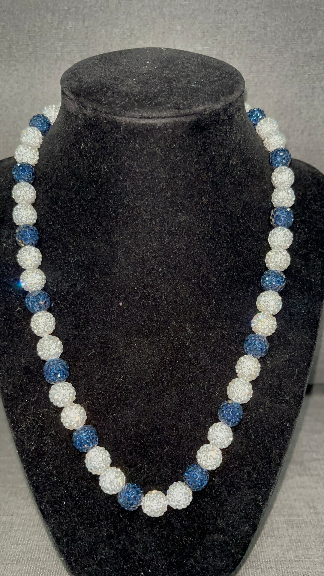 Yankee Pinstripe Blue Beaded Baseball Necklace Rhinestone Bling Navy ...
