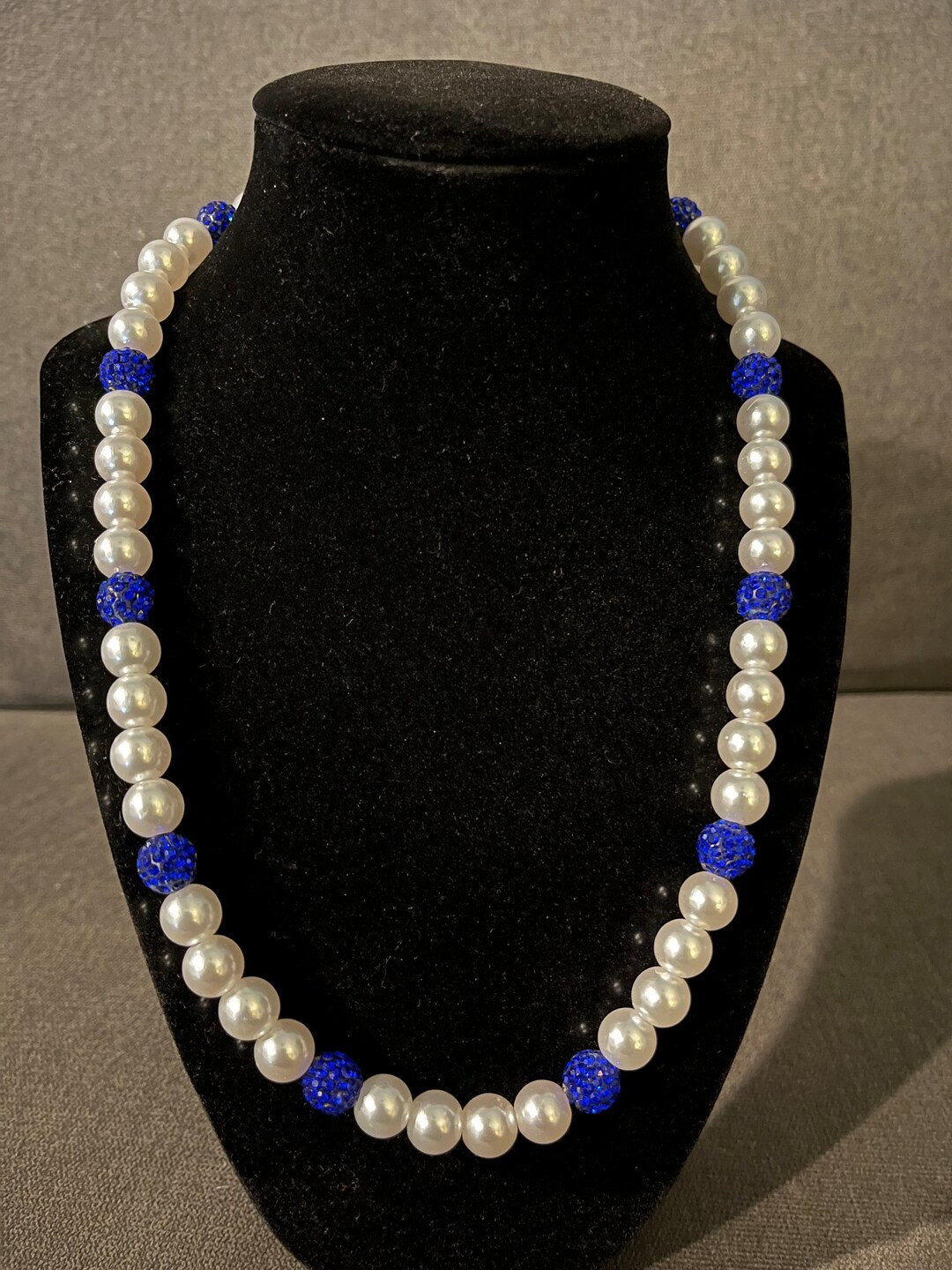 Aunt Blue Pearl Baseball Beaded Necklace Pearl Dodgers Chain Blue White ...