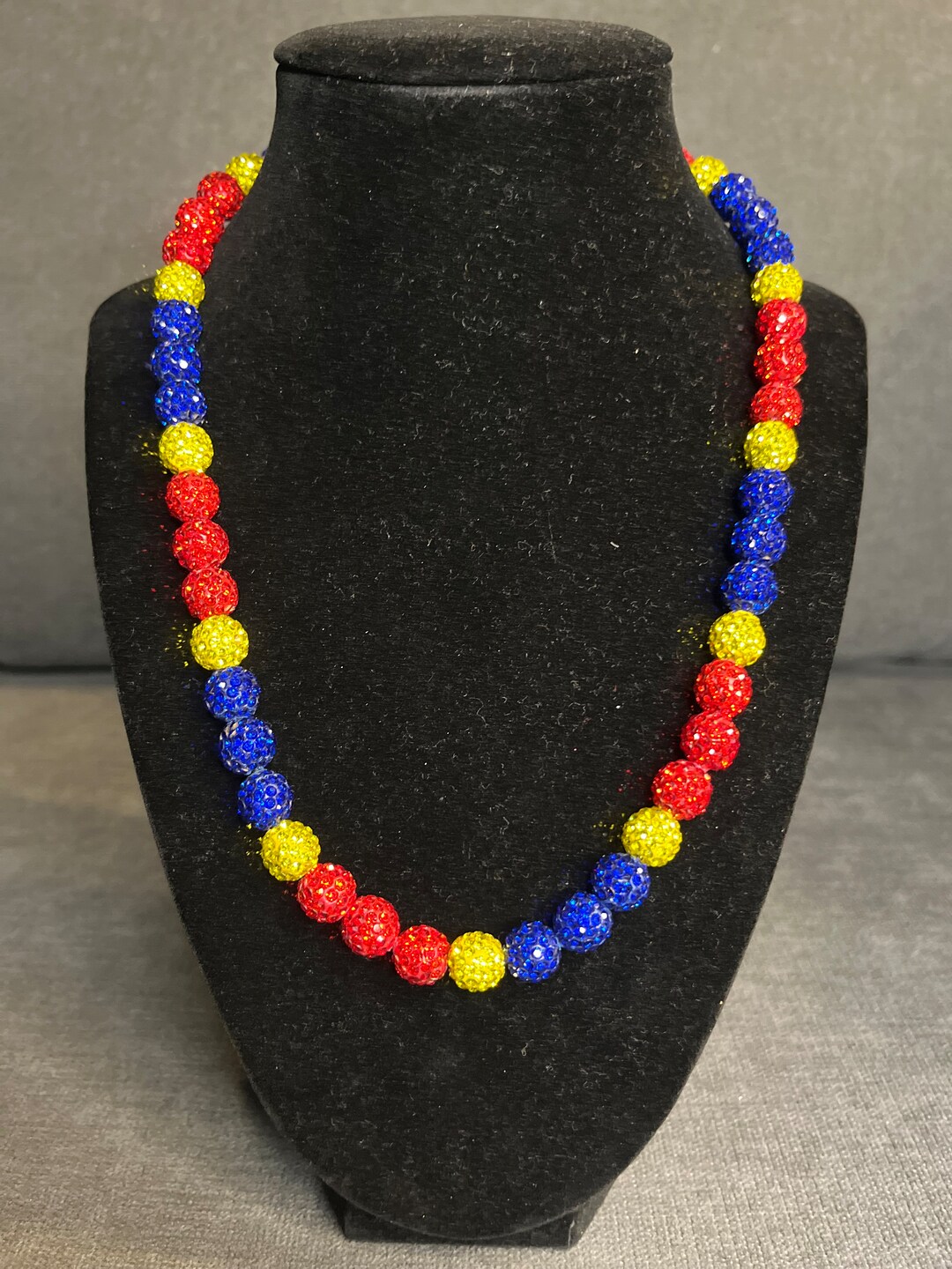 Dinger KING Baseball Necklace Beaded Chain Red Yellow Blue Rhinestone ...