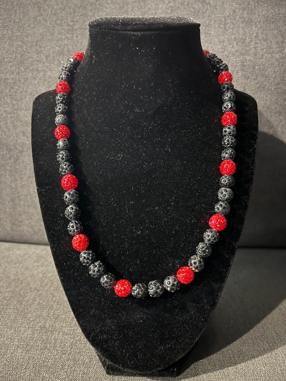 Black Red Baseball Beaded Necklace Chain Rhinestone Bead Blackout ...