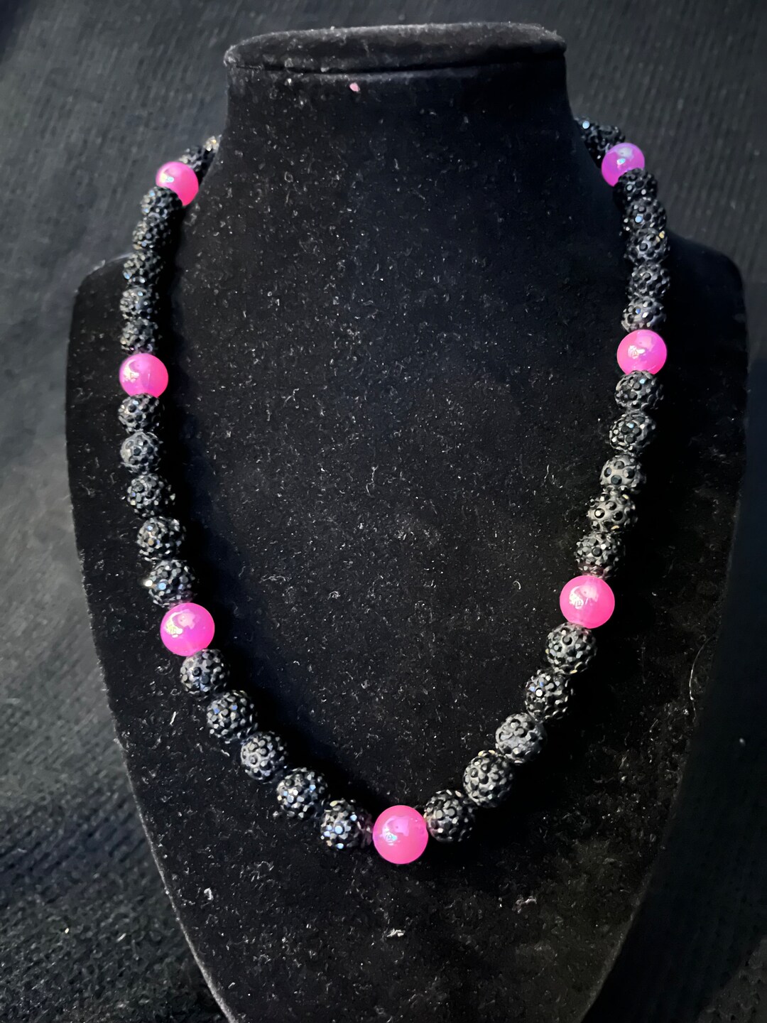 Hot Pink Beaded Baseball Necklace Pearl Black Phillies Bling Chain ...