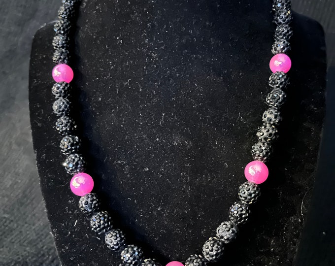 Hot Pink Beaded Baseball Necklace Pearl Black Phillies Bling Chain ...
