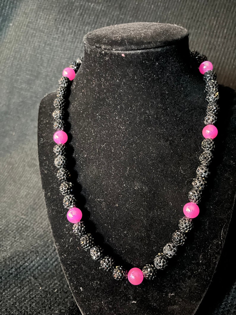 Hot Pink Beaded Baseball Necklace Pearl Black Phillies Bling Chain ...