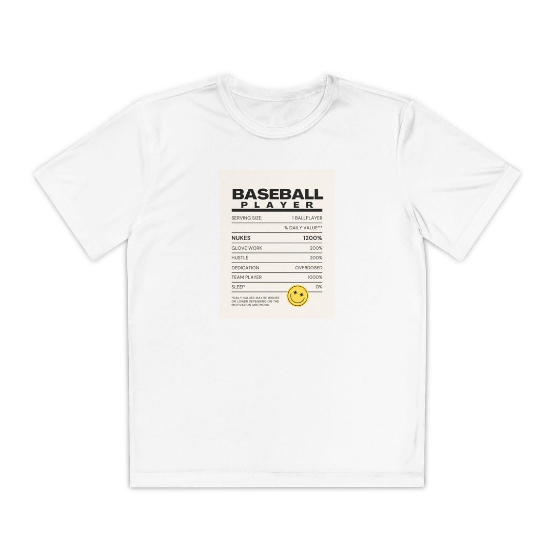 Baseball Player Nutriotional Facts YOUTH | Baseball Dri Fit T-shirt ...