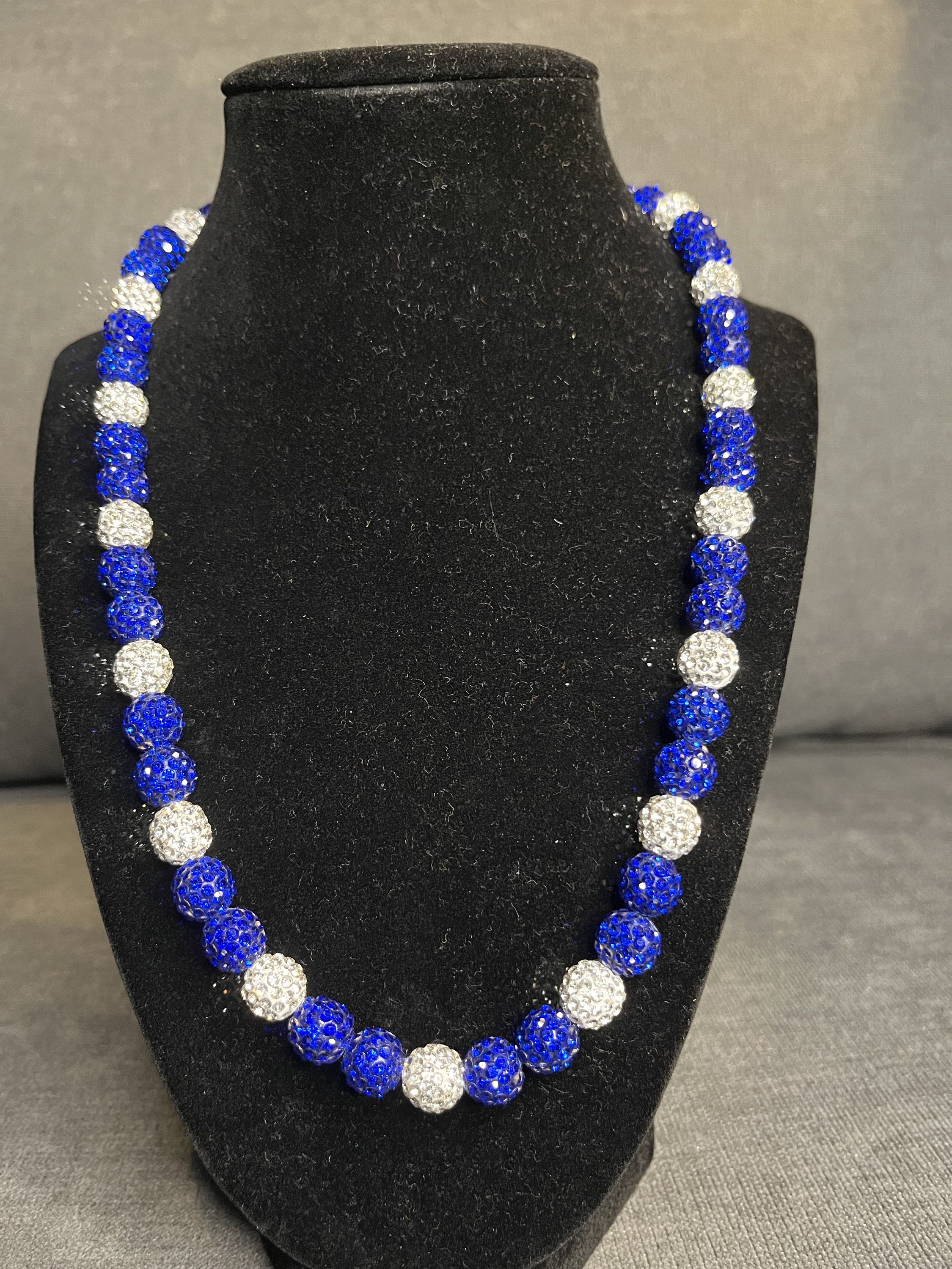 Blue White Beaded Baseball Necklace Rhinestone Bling White - Etsy
