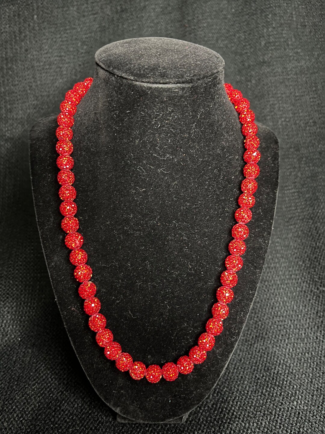 Rubae Beaded Necklace Ruby Red Rhinestone Beads. Custom Chain Shines ...