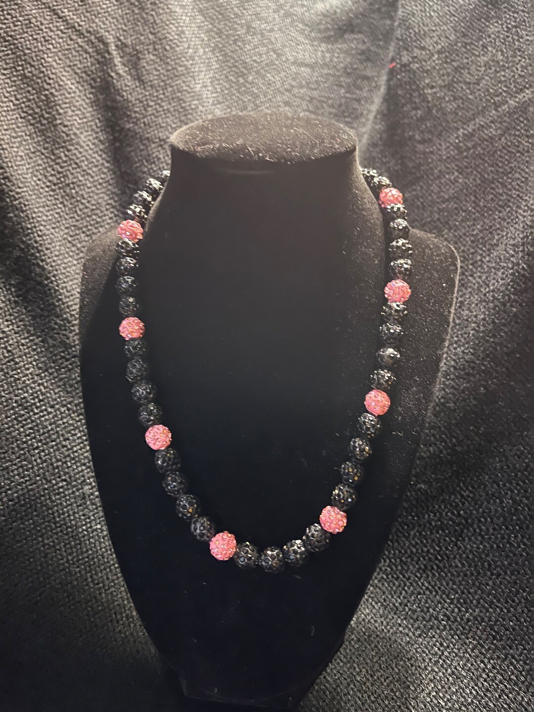 Pink Beaded Necklace Black Sports Chain Baseball Rhinestone Bead Bling ...