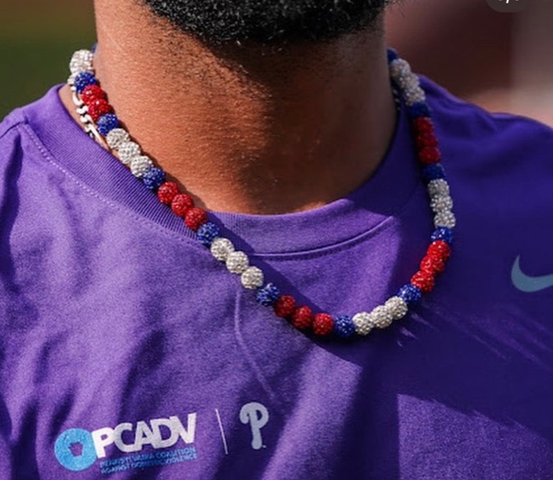 Froot Loop Necklace Beaded Baseball Phillies Rhinestone Bead Chain Blue ...