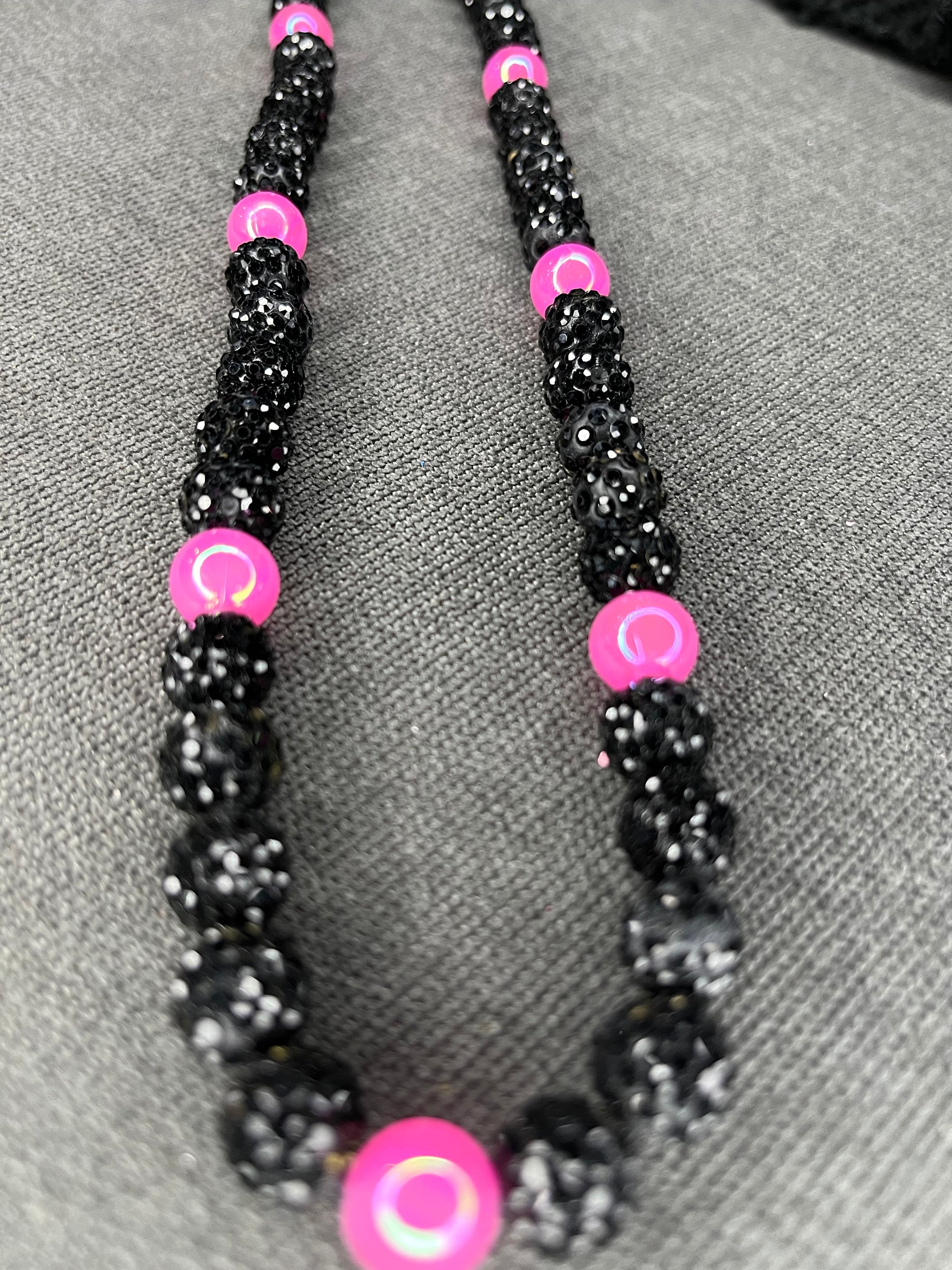 Hot Pink Beaded Baseball Necklace Pearl Black Phillies Bling Chain ...