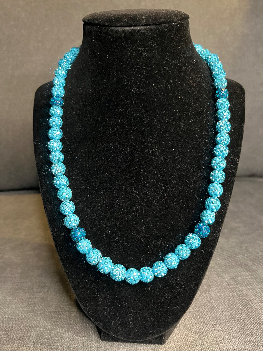 Baby Blue Beaded Baseball Necklace Rhinestone Bling White Bead Phillies ...