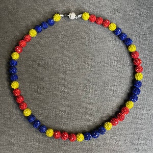 Dinger KING Baseball Necklace Beaded Chain Red Yellow Blue Rhinestone ...
