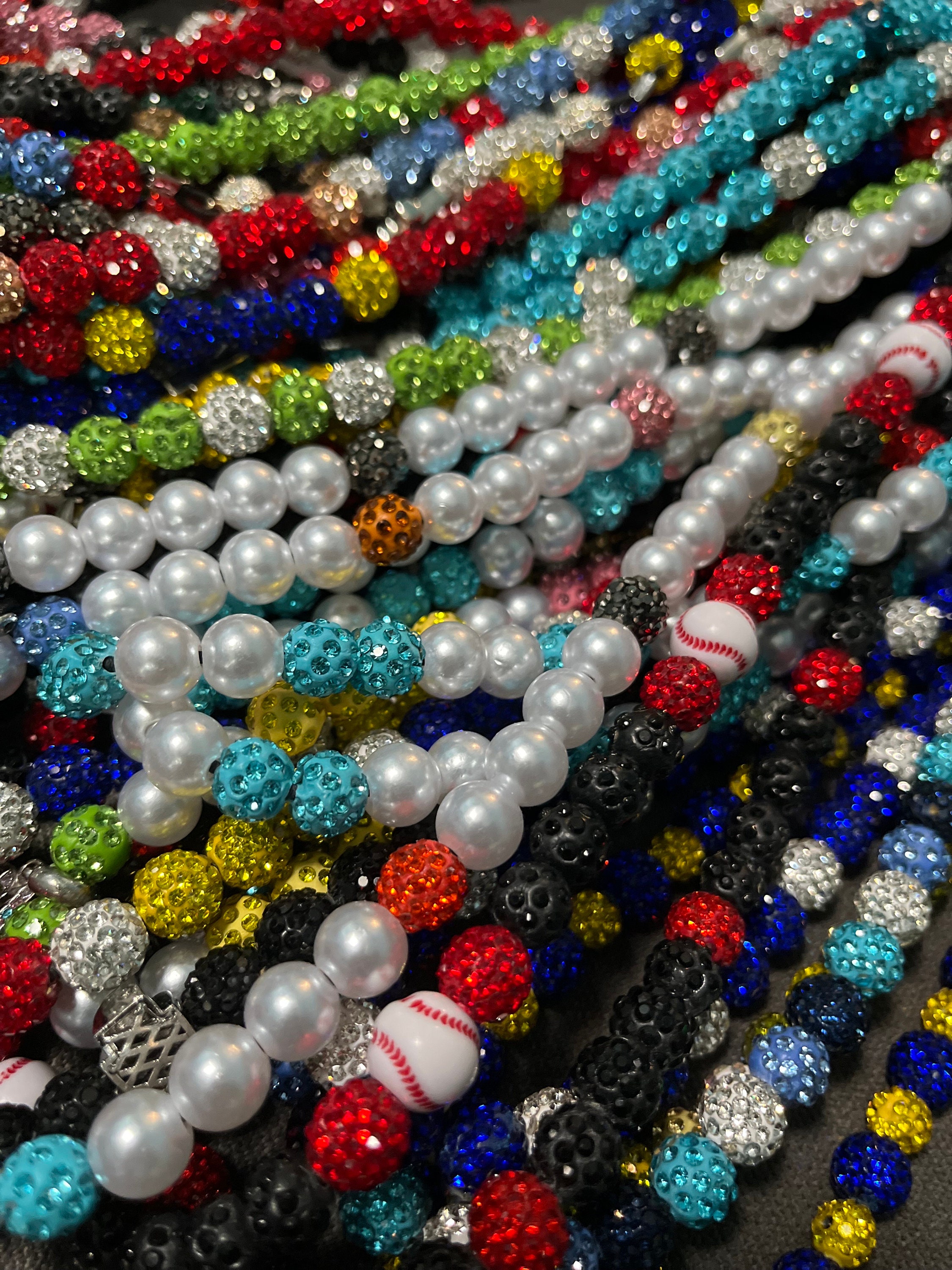 CUSTOM LISTING Baseball Beaded Necklace Rhinestone Ocean Bead Chain ...