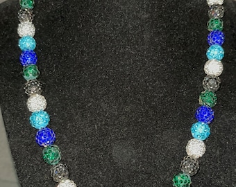 CUSTOM LISTING Baseball Beaded Necklace Rhinestone Ocean Bead Chain ...