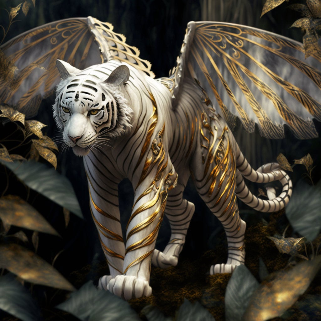 White Gold Tiger Digital Art Print Wallpaper (Download Now) - Etsy