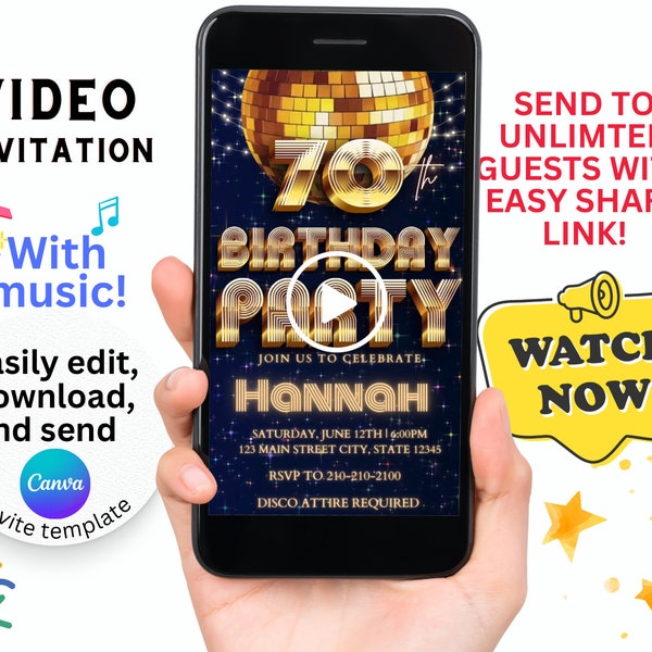 70th Birthday Disco Invitation - Etsy