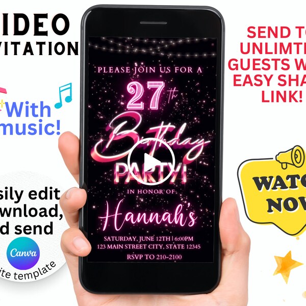 27th Birthday Invitation Pink - Etsy