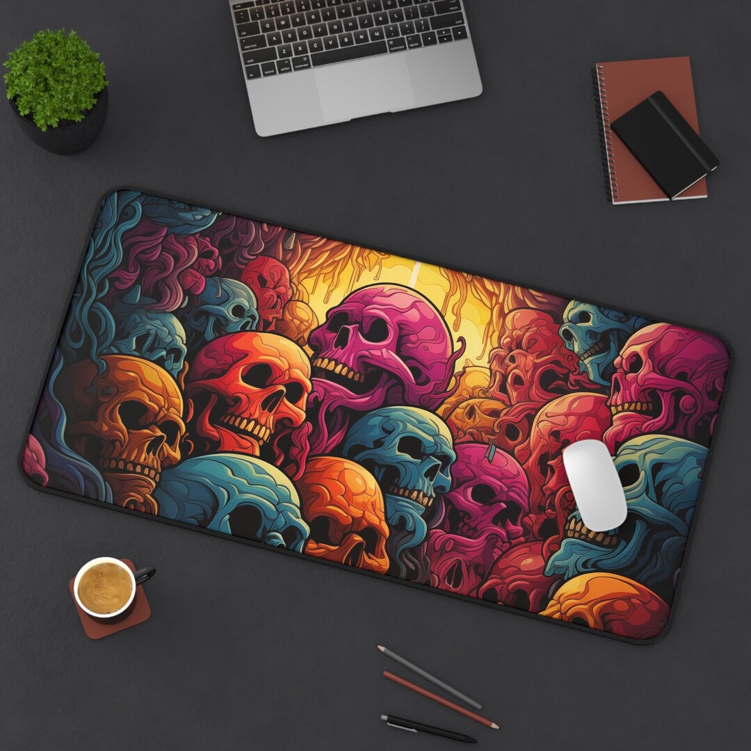Neon Colored Skulls Gaming Desk Mat Colorful Mousepad Gamer Desk Mat ...