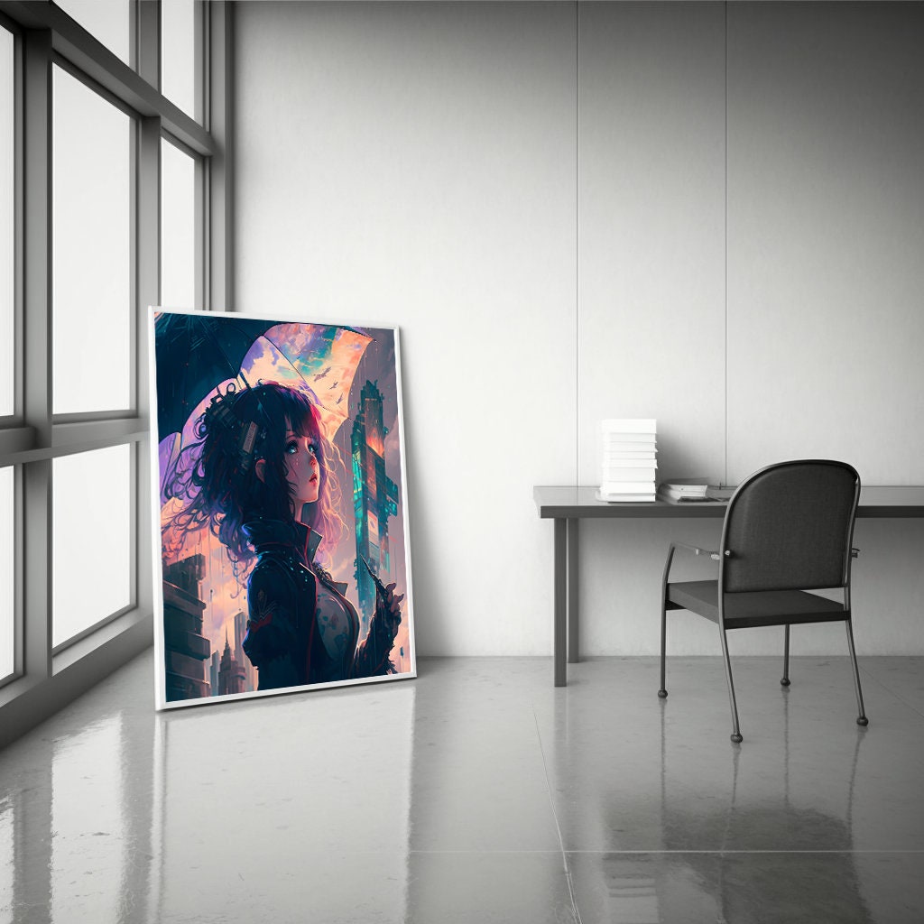 Vibrant AI Anime Art Print, Colorful Female Character Poster, Unique ...