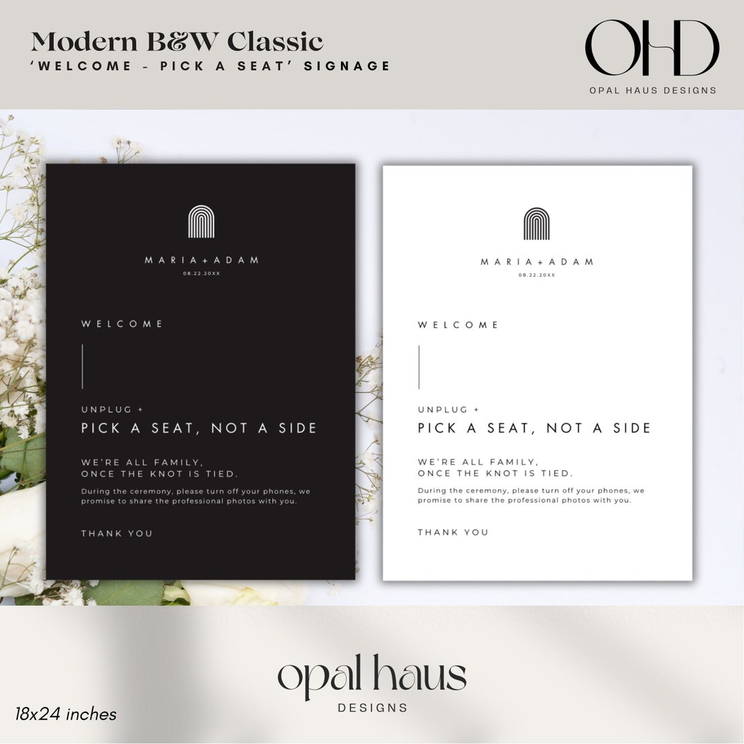 Modern B&W Classic | Welcome Signage | Unplugged Ceremony | Pick a Seat ...