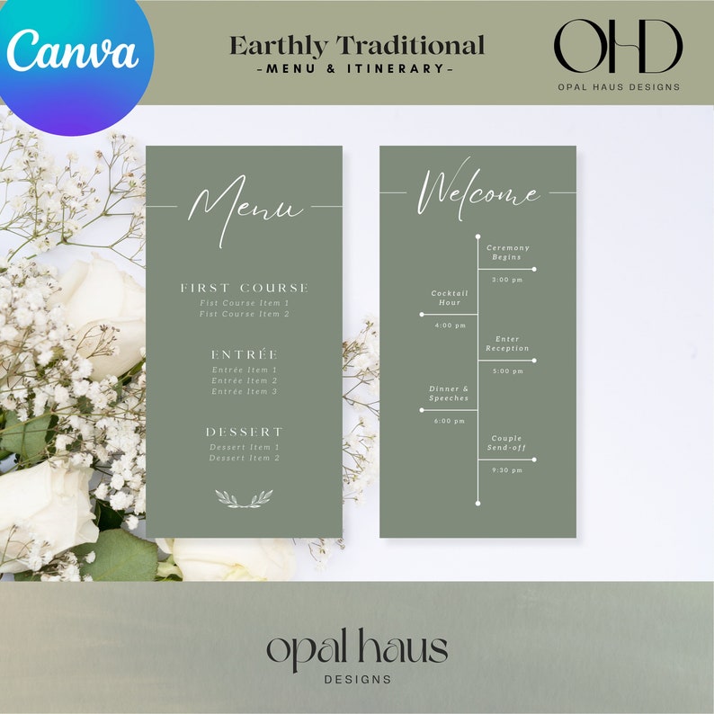 Earthy Traditional | Menu and Itinerary | Canva Digital Product ...