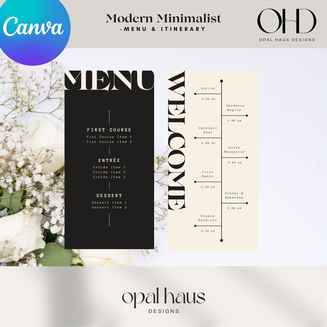 Modern Minimalist | Menu & Itinerary | Canva Digital Product | Elegant ...