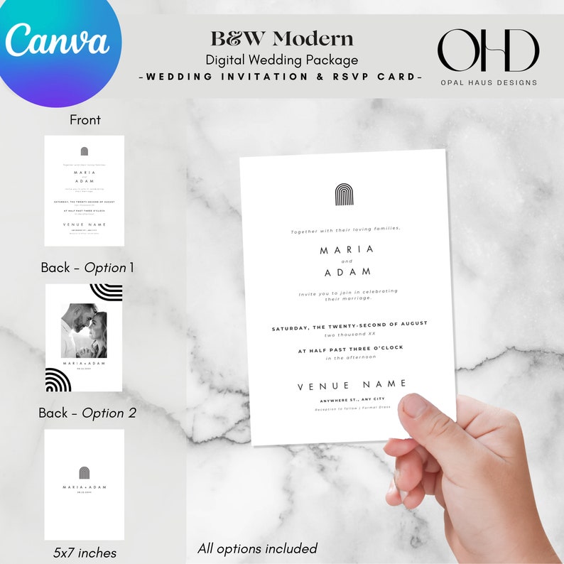 B&W Modern | Digital Wedding Invitation Package | Save the Date ...