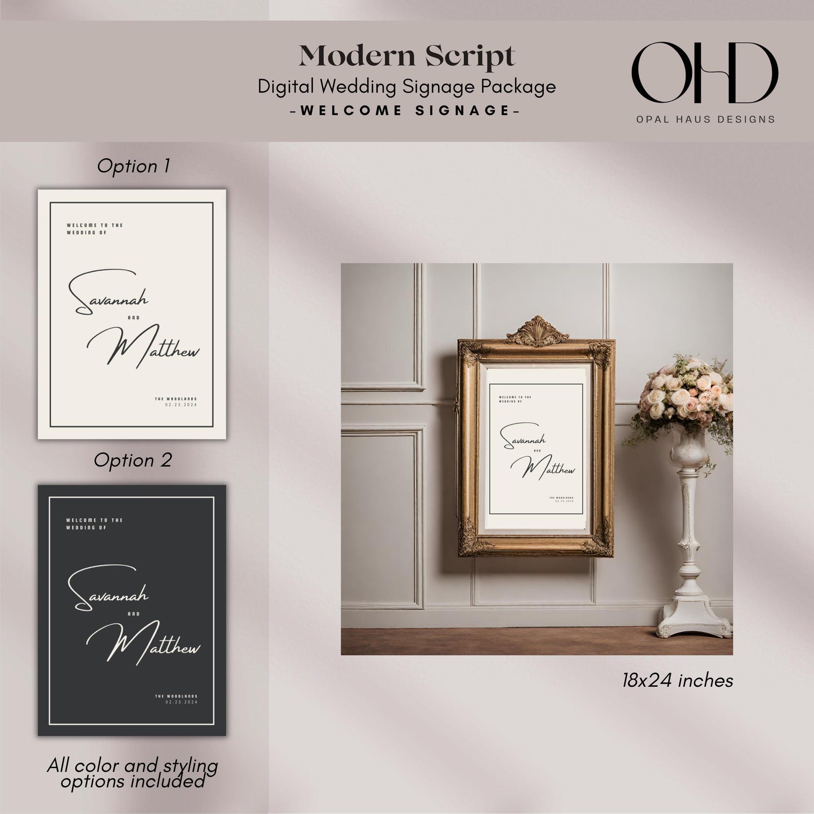 Modern Script | Digital Wedding Signage Package | Canva Digital Product ...
