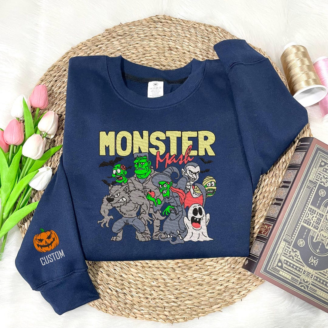 Monster Mash Embroidered Sweatshirt, Vintage Ghost Halloween Hoodie ...