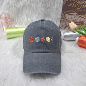Coastal Seashell Embroidered Hat, Beach Aesthetic Cap, Summer Vacation ...