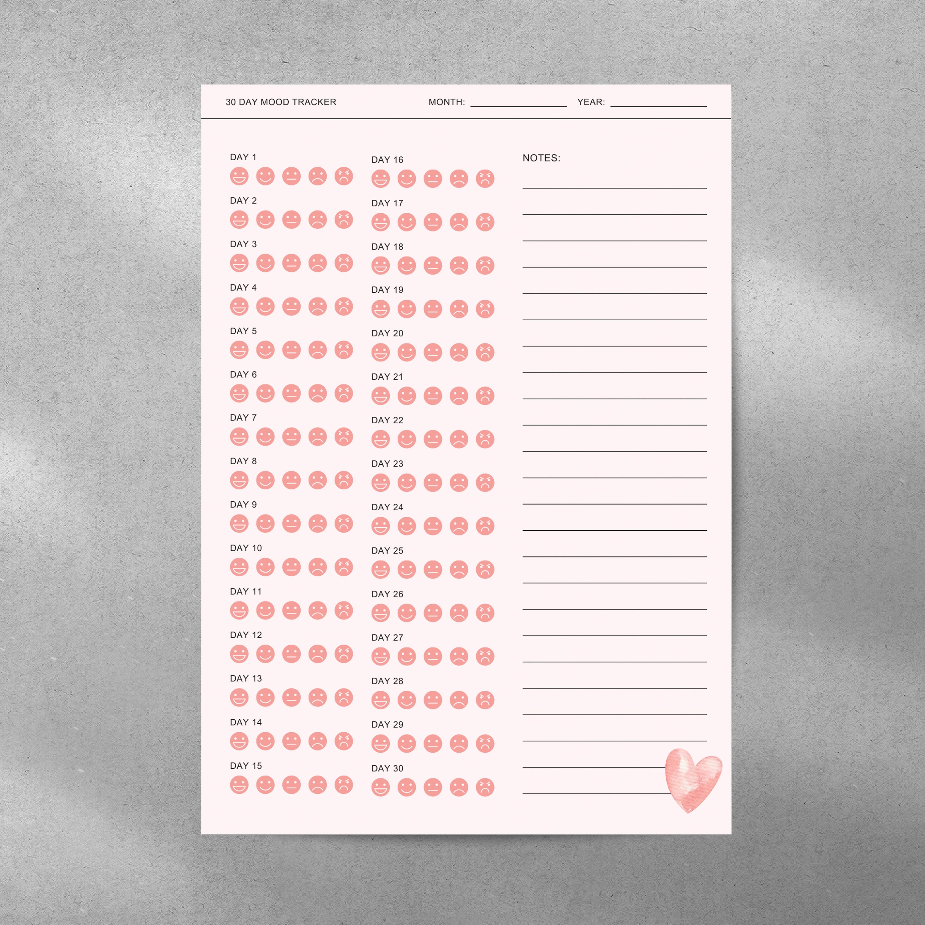 30-day Mood Tracker: A4 Printable PDF for Daily Emotion Tracking and ...