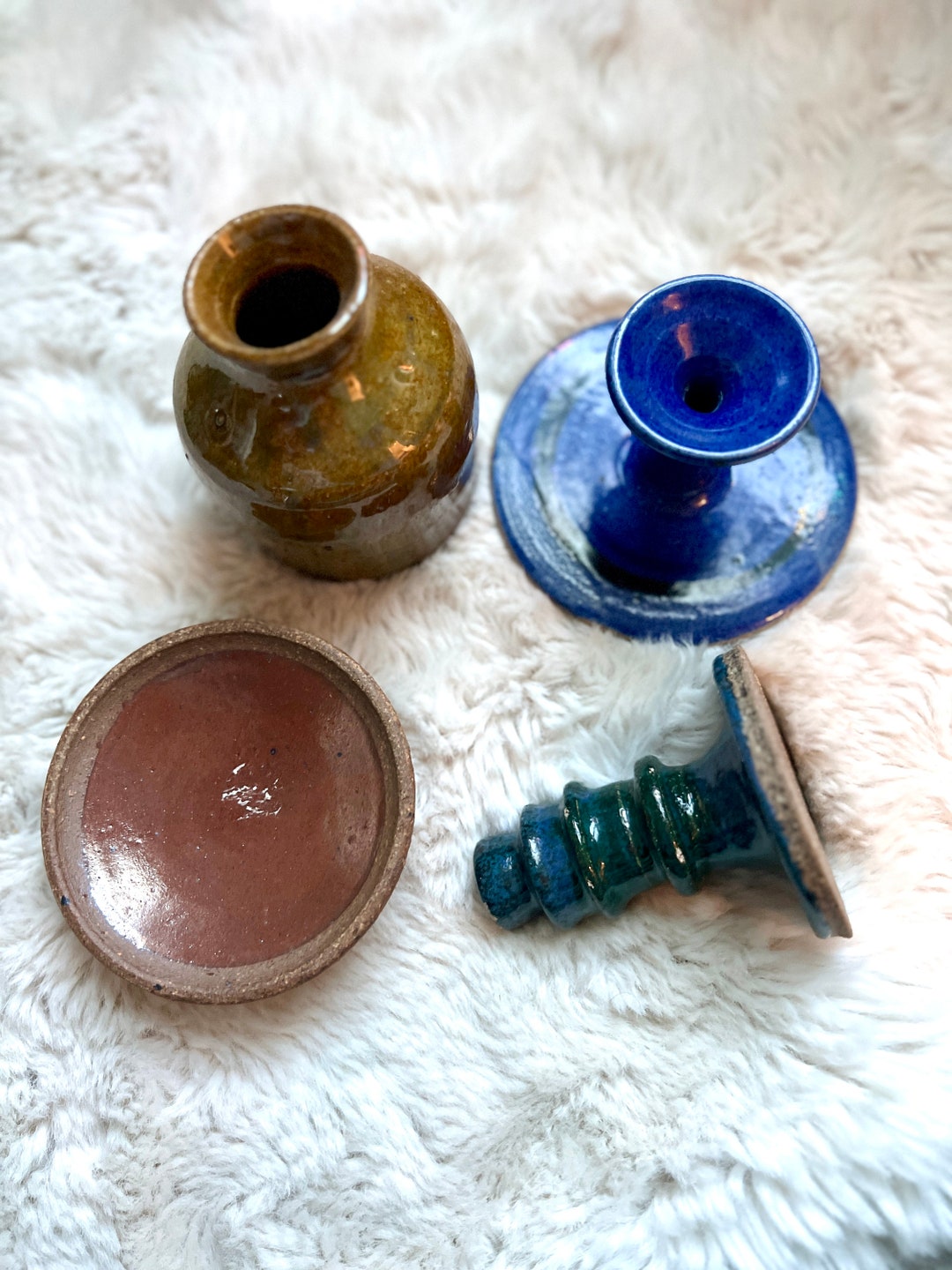 Mini Pottery Set/ Clay Pottery Vase and Candle Holder/ Clay Candle ...