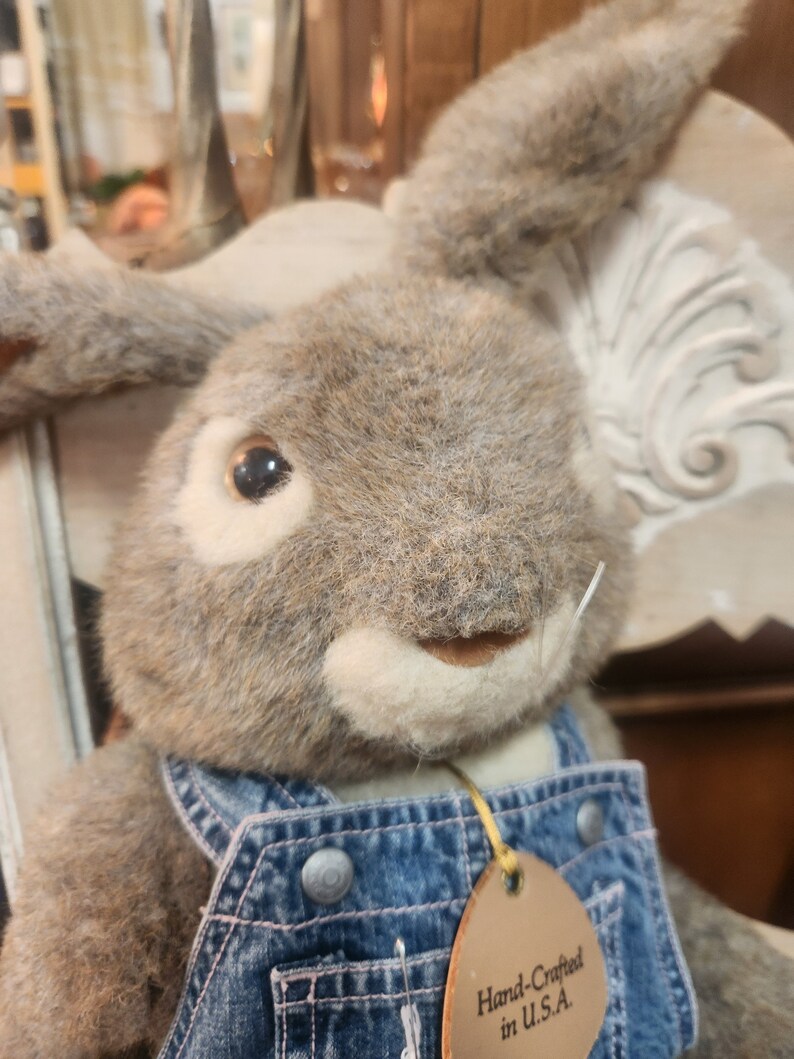 Vintage Elegante by Dakin Wool Rabbit in Overalls - Etsy