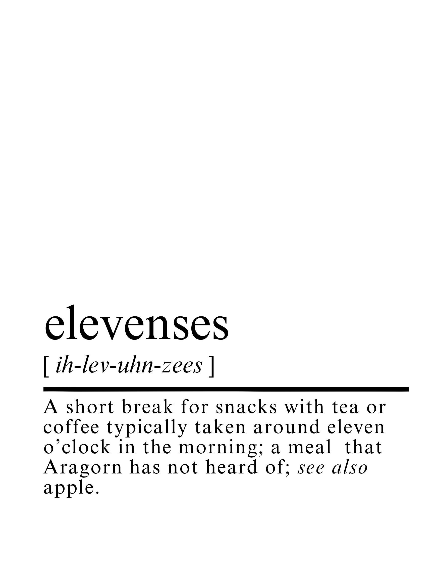 Elevenses Definition Poster LOTR Poster Digital Download - Etsy