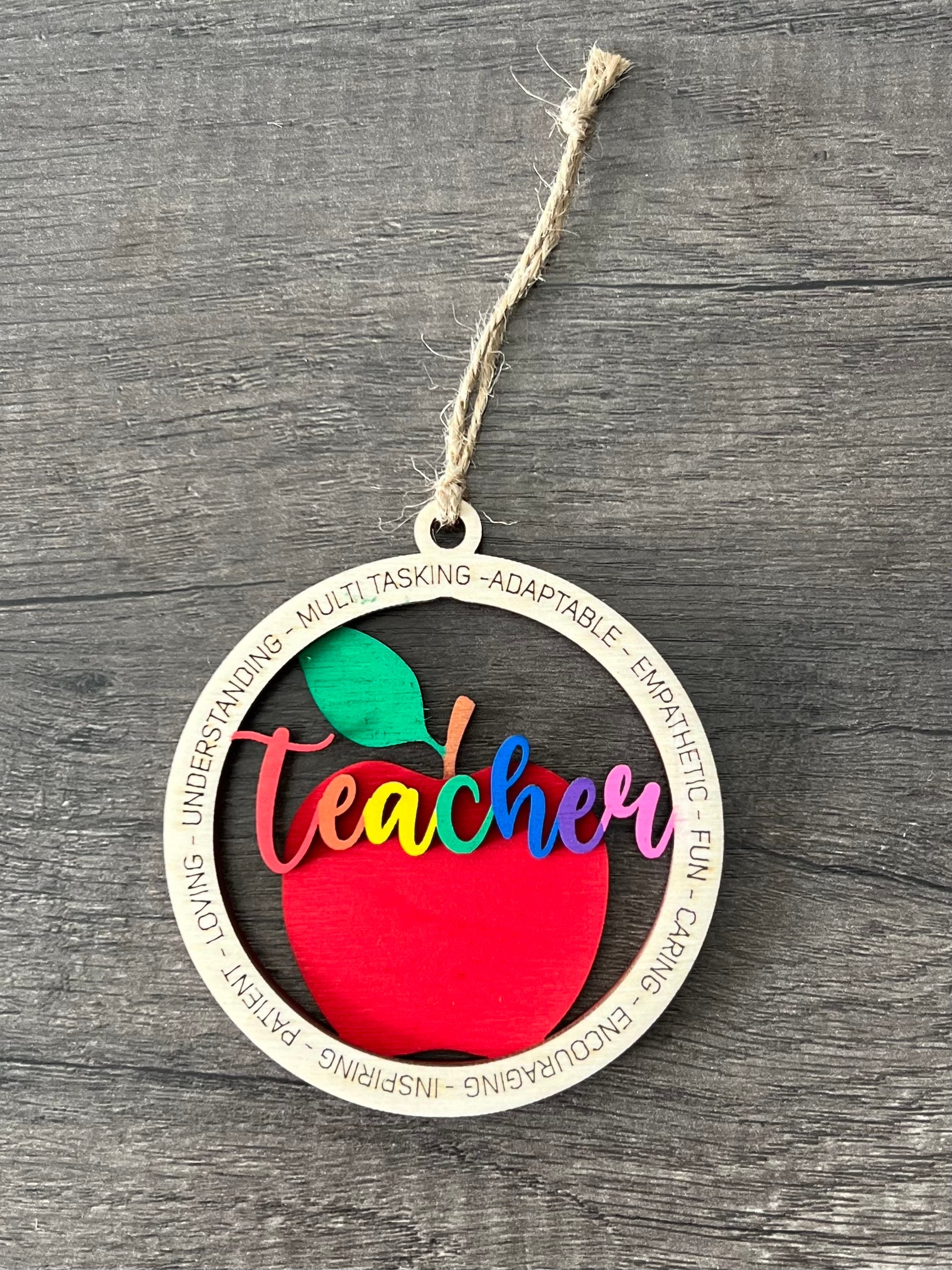 Teacher Ornament Laser Engraved Handmade Red Apple Gifts for Teacher ...