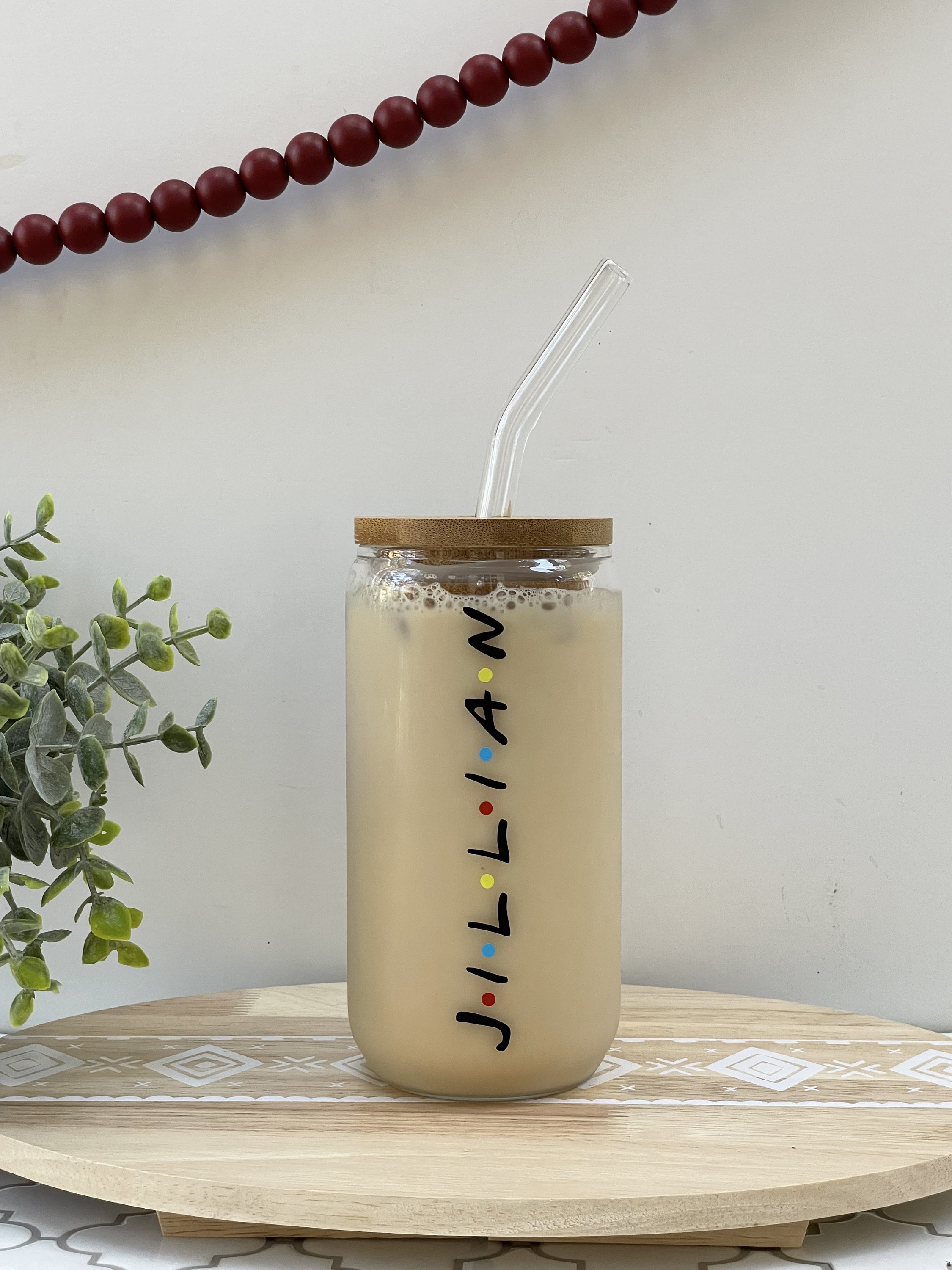 Personalized Friends Glass Cup, Name Iced Coffee Cup With Lid and Straw ...