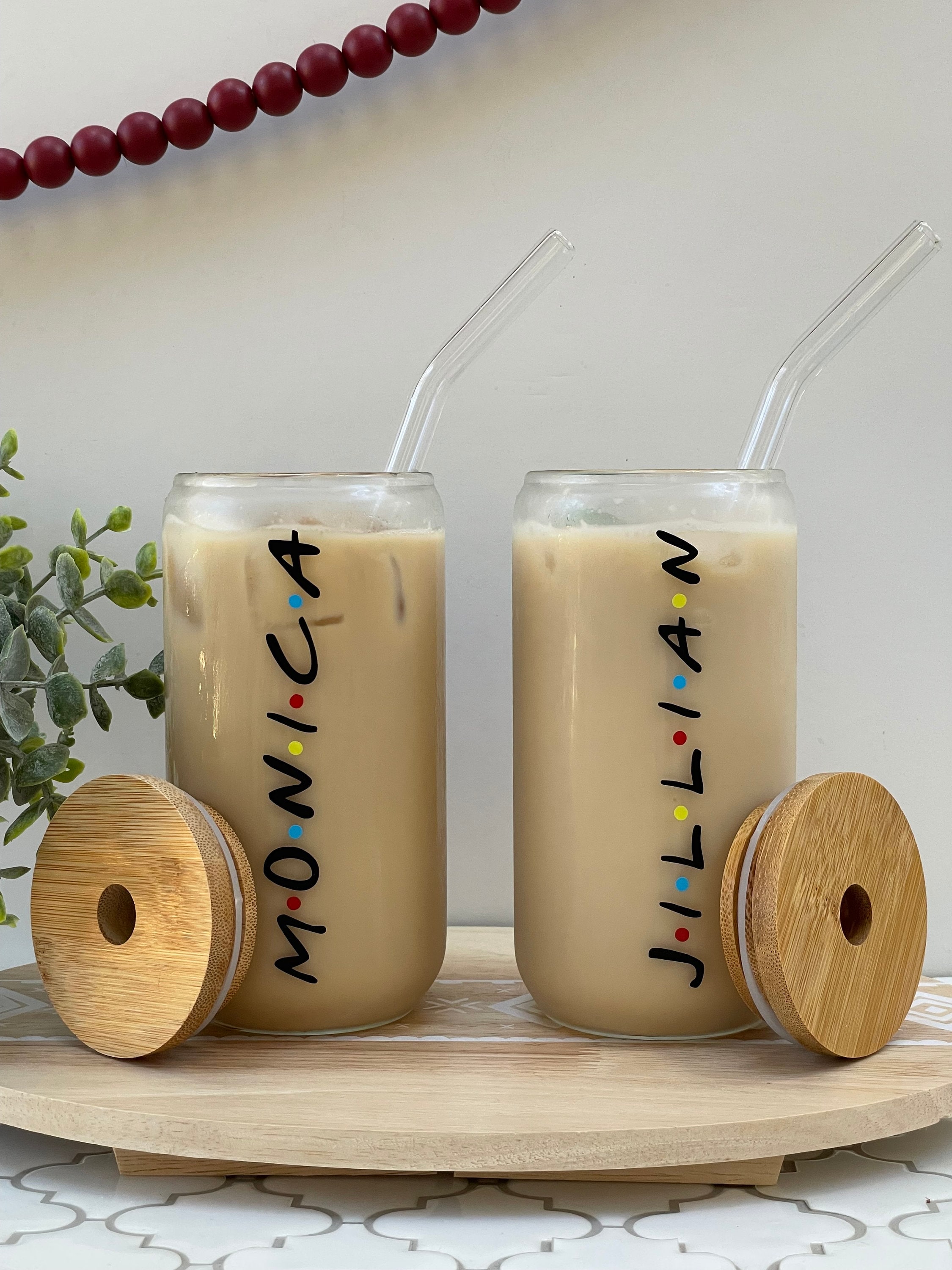 Personalized Friends Glass Cup, Name Iced Coffee Cup With Lid and Straw ...